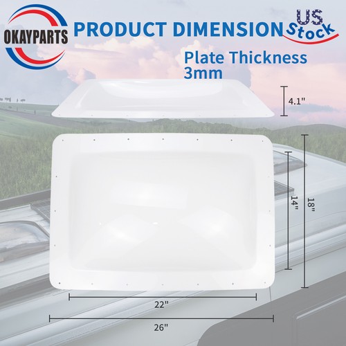 18" X 26" White RV Skylight Cover Exterior Camper Trailer Rough Hole 14 ...
