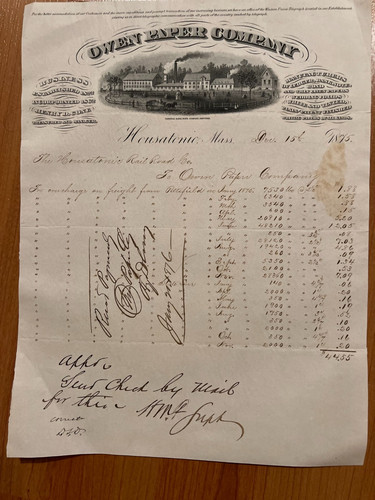 1875 Nicely Illustrated Letterhead Owen Paper Co., Housatonic ...