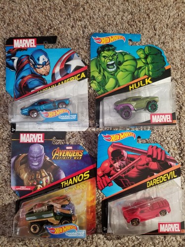 Hot Wheels Marvel Cars Lot of 4 Captain America, Hulk, Daredevil ...