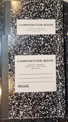 2 (Two) Composition/Notebook Book,Wide Ruled Paper, 200 Sheets, 9-3/4 ...
