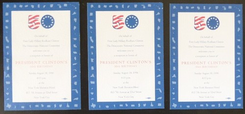 Lot of Three Bill Clinton 50th Birthday Reception Invitations 1996 ...