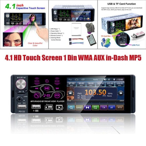 4.1" Touch Screen Single Din Car Stereo Radio HD Player Bluetooth FM ...