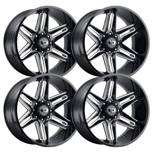 (Set-4) Vision 363 Razor 22x12 6x5.5 6x139.7 -51mm Black Milled Wheels ...