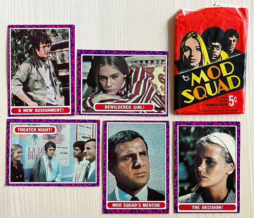 Vintage 1968 MOD SQUAD 5 CARD SET & ORIGINAL Wax WRAPPER TOPPS | eBay