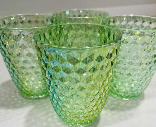 4 Shabby Chic Green Iridescent Outdoor Indoor Acrylic Poolside Tumbler ...