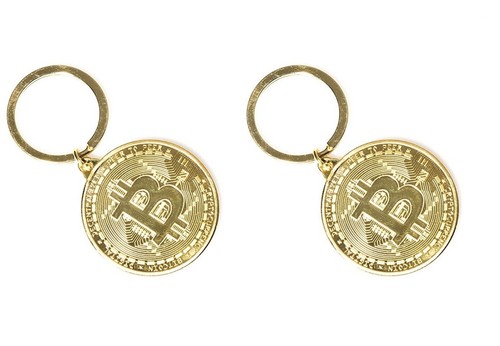 BTC Keychain Gold Plated Bitcoin Physical Coin Cryptocurrency (Pack of ...